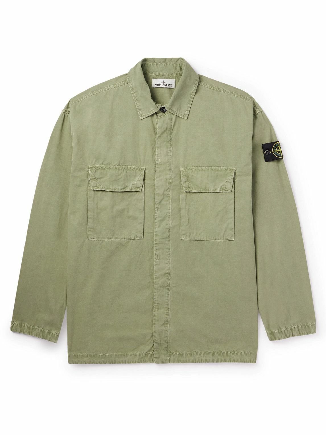 Stone Island - Logo-Appliquéd Brushed Cotton-Canvas Overshirt - Green ...