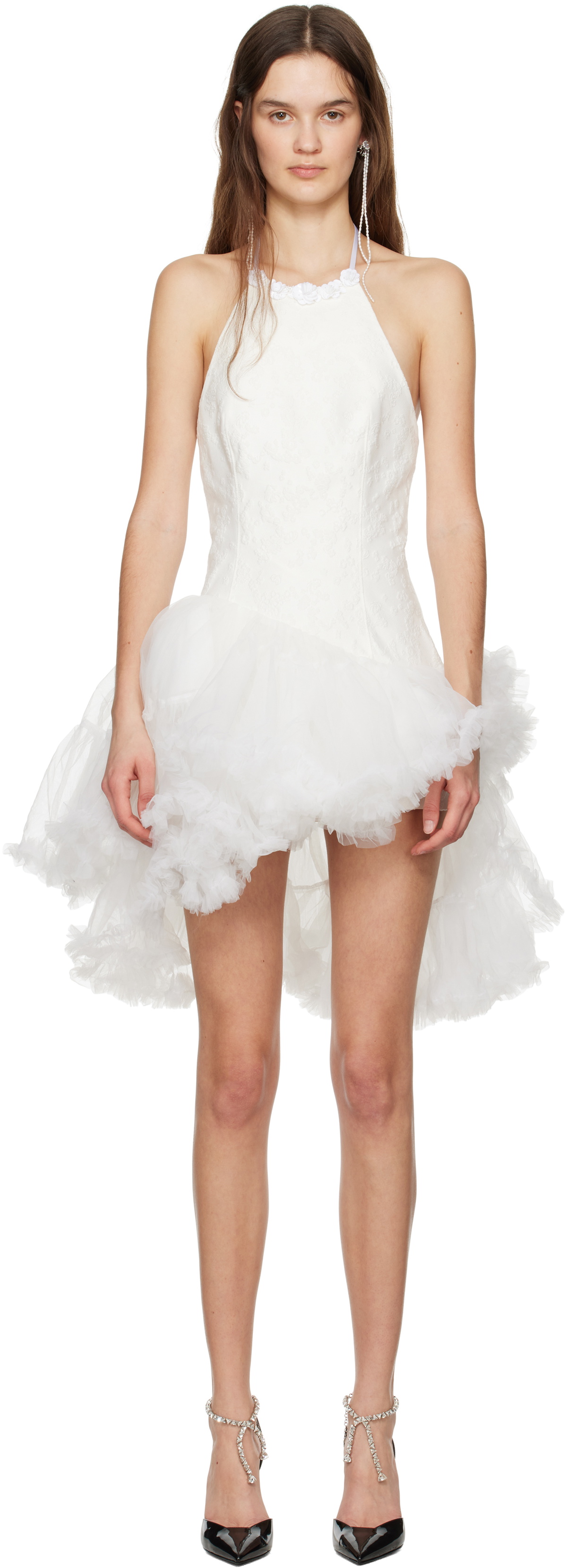 SHUSHU/TONG White Asymmetric Tulle Minidress Shushu/Tong