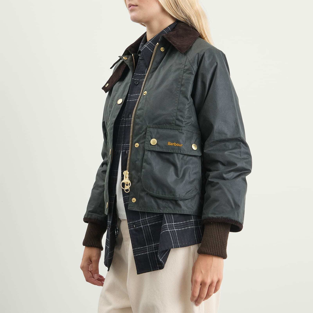 Barbour Women's Cropped Beadnell Wax Jacket in Sage/Ancient Barbour