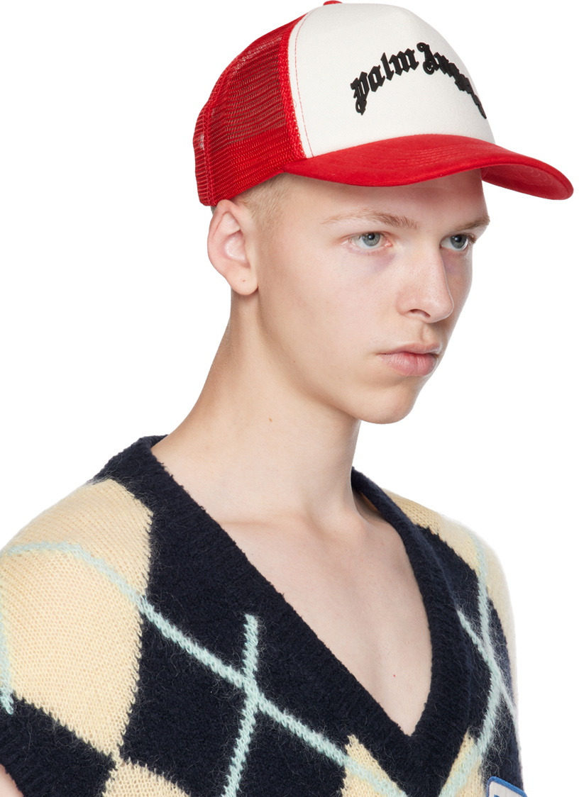 Palm Angels White & Red Paneled Cap Palm Angels
