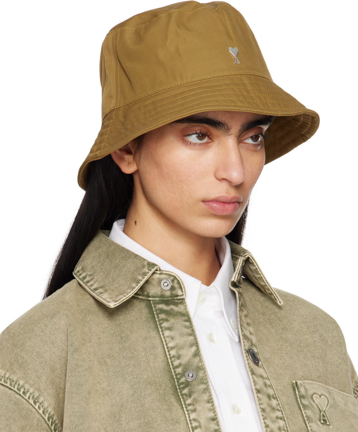 AMI Paris Khaki Twill Ami de Coeur Stud Bucket Hat AMI