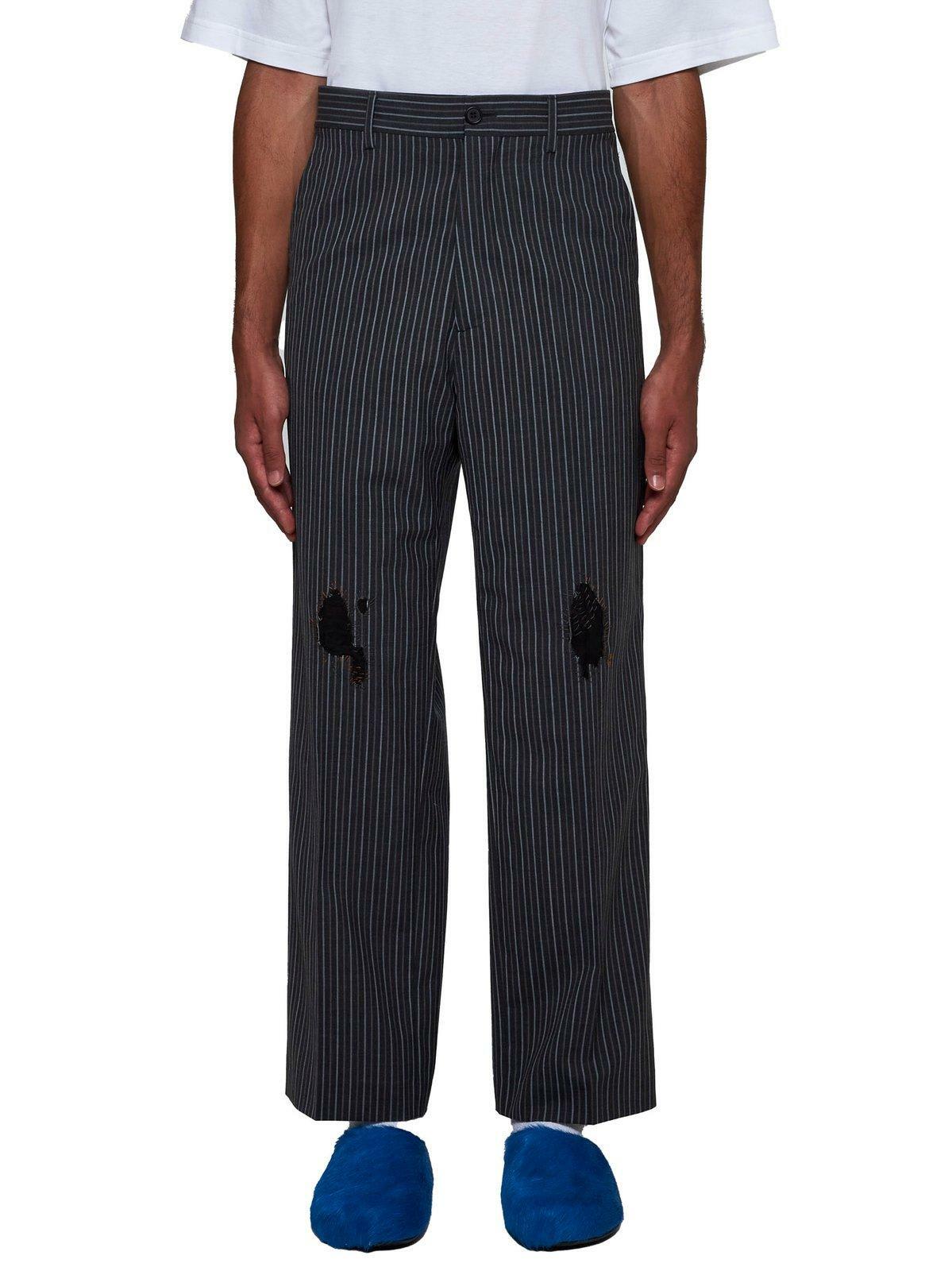 Marni Patch Stitched Distressed Pinstripe Trousers Marni