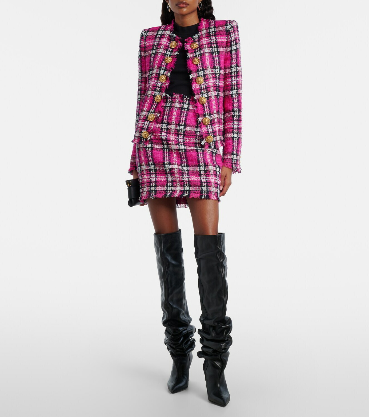Balmain Checked cotton and wool-blend tweed jacket Balmain