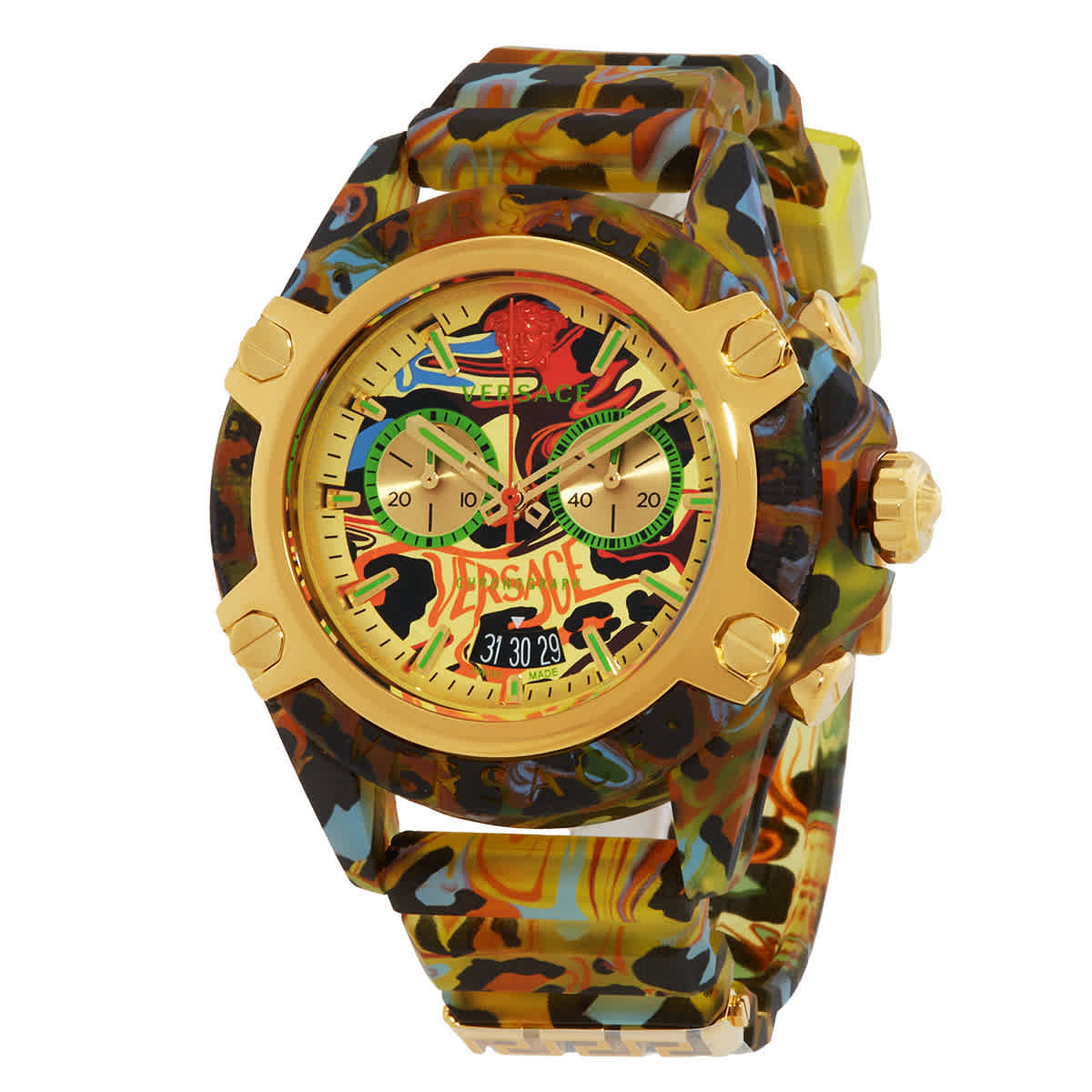 Versace Icon Active Chronograph Quartz Yellow Leopard Mens Watch ...