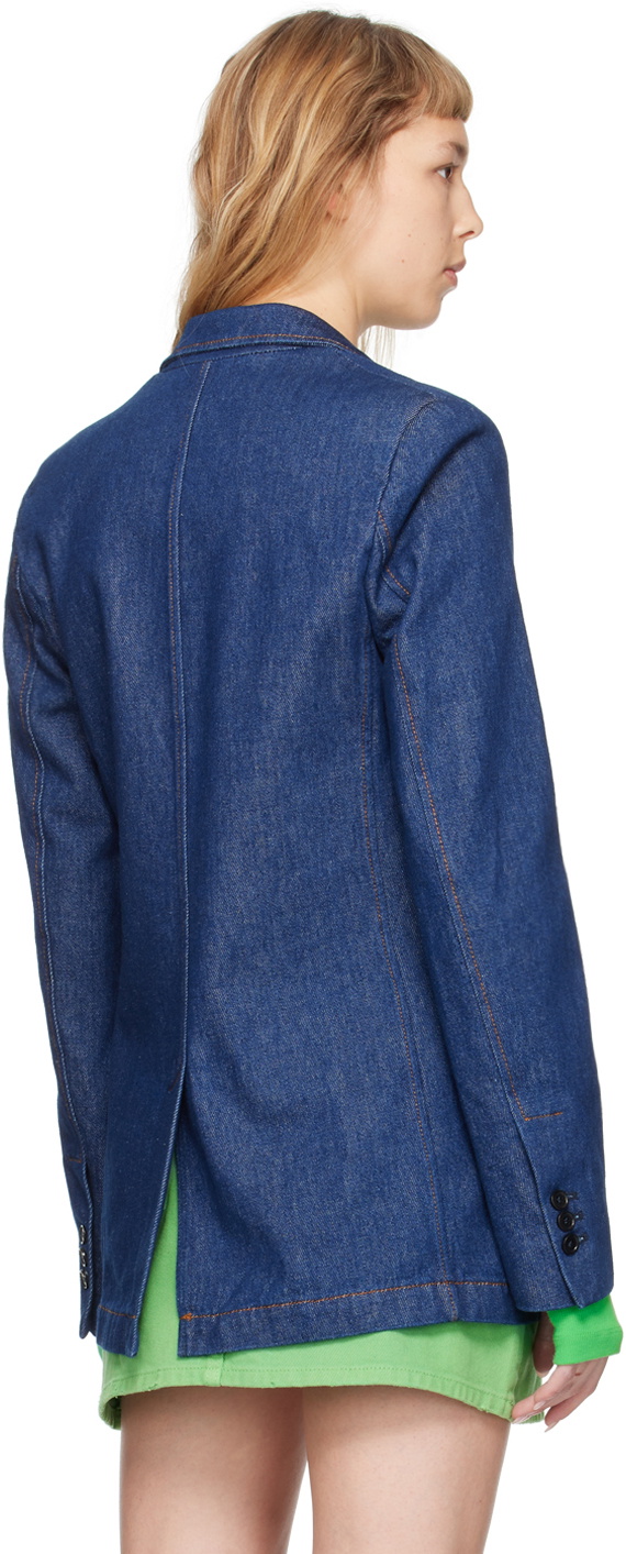 MSGM Blue Peaked Lapel Denim Blazer MSGM