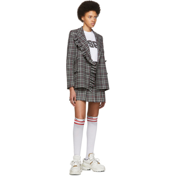 MSGM SSENSE Exclusive Grey Checked Flame Crest Varsity Blazer MSGM