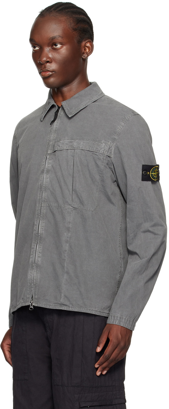 Stone Island Gray Garment-Dyed Shirt Stone Island