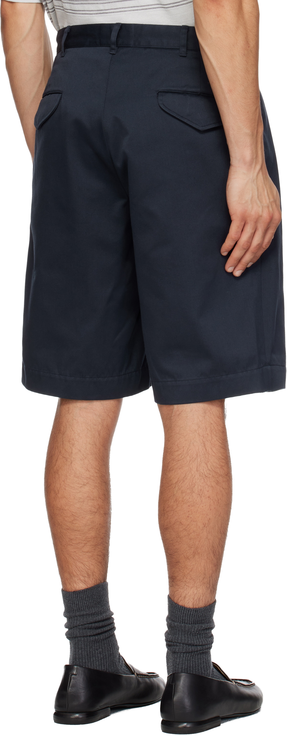 nanamica Navy Double Pleated Chino Shorts Nanamica