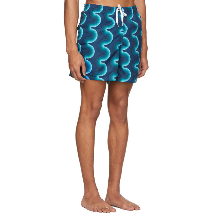 Bather Navy Gradient Wave Pattern Swim Shorts Bather