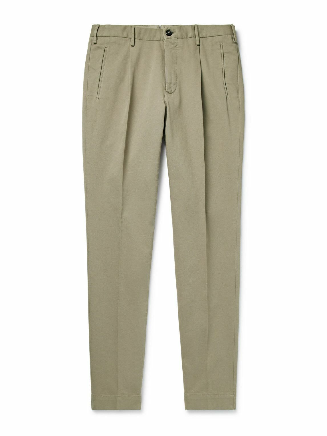 Incotex - Venezia 1951 Slim-Fit Pleated Stretch-Cotton Trousers - Green Incotex