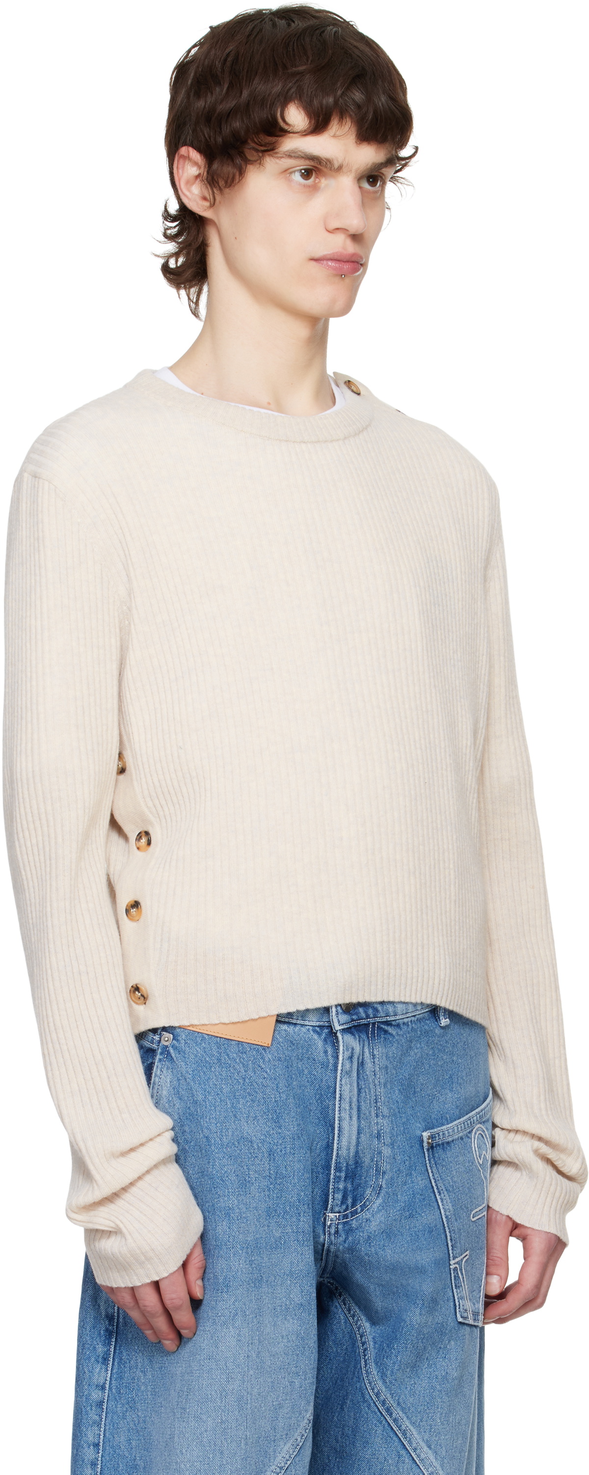 JW Anderson Beige Cropped Button Trim Sweater JW Anderson