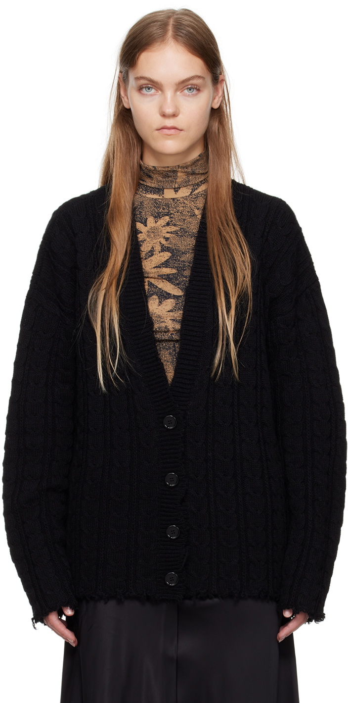 MM6 Maison Margiela Black Distressed Cardigan MM6 Maison Margiela