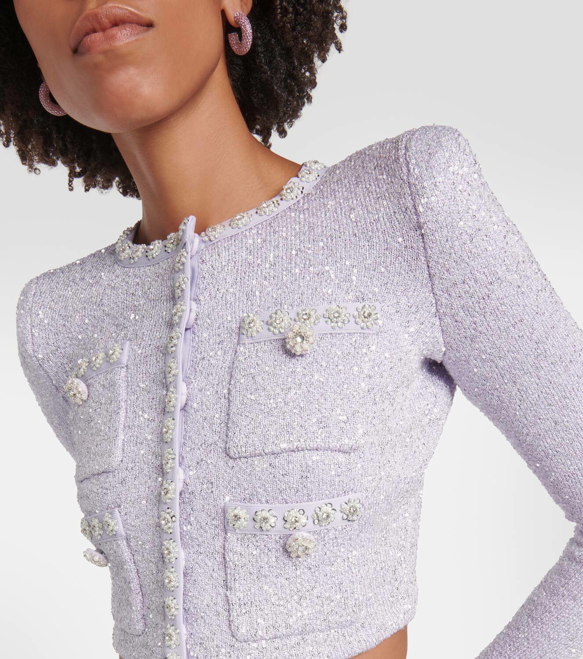 Self-Portrait Embellished cropped knit cardigan Self-Portrait