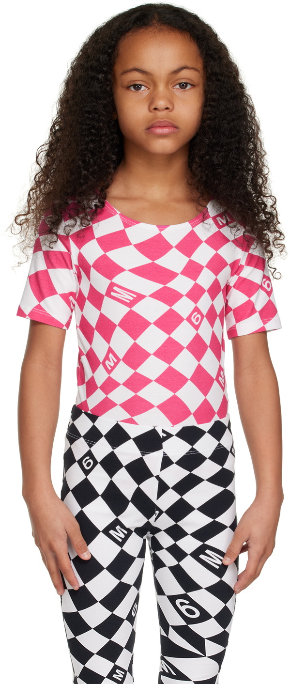 MM6 Maison Margiela Kids Pink & White Check Bodysuit MM6 Maison Margiela