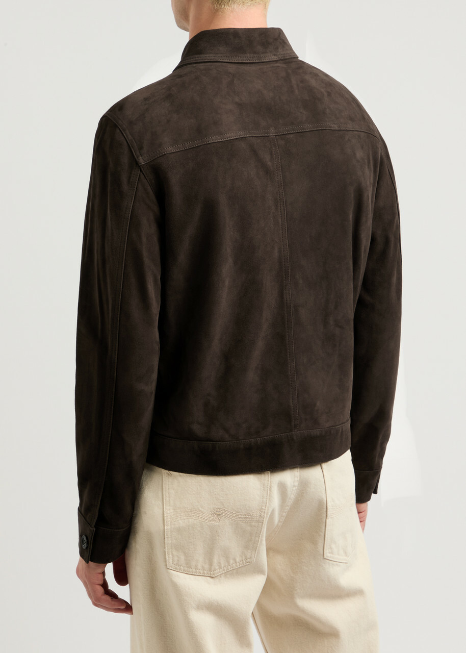 Ami Paris Logo-embossed Suede Jacket Brown AMI