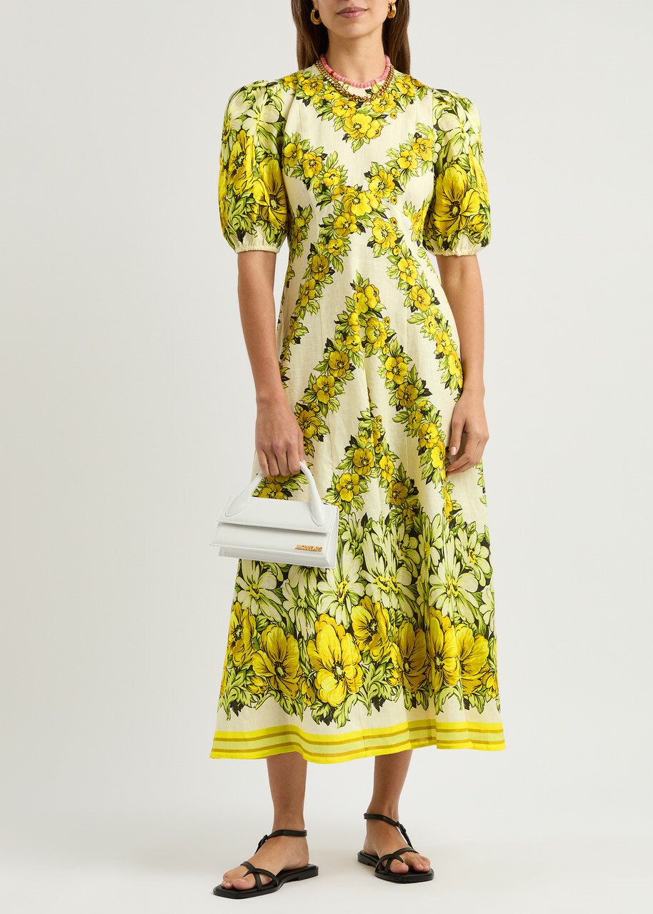 Alemais Gisela Printed Linen Maxi Dress Yellow ALÉMAIS