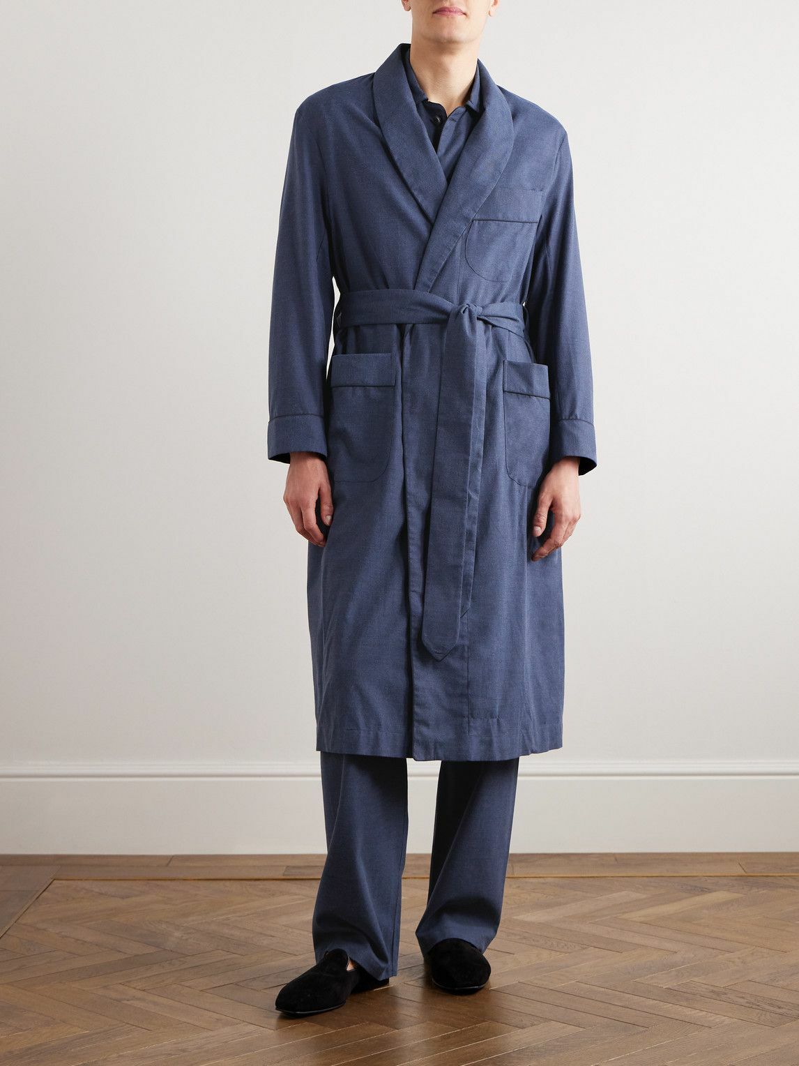 Kingsman - Houndstooth Brushed Cotton-Twill Robe - Blue Kingsman