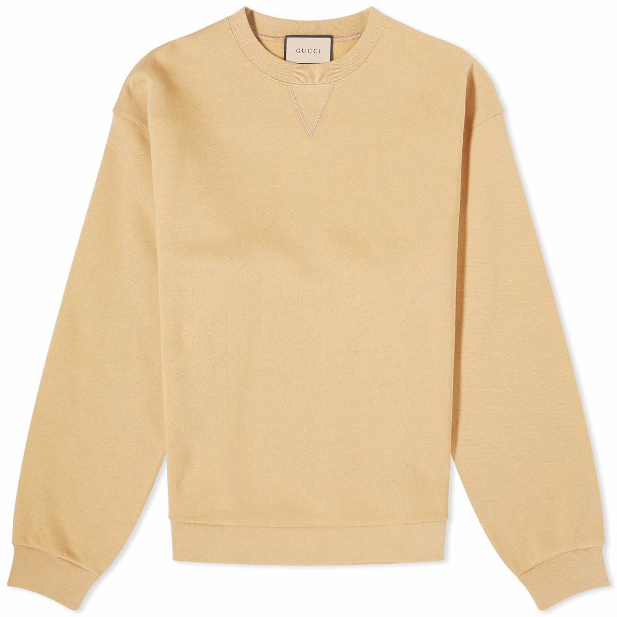Gucci Men's Tape Crew Neck Sweat in Camel Mix Gucci