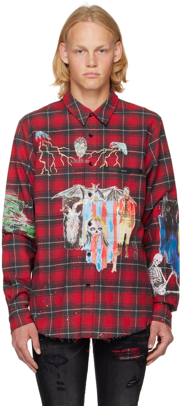 AMIRI Red Wes Lang Edition Blood '38 Plaid Shirt Amiri