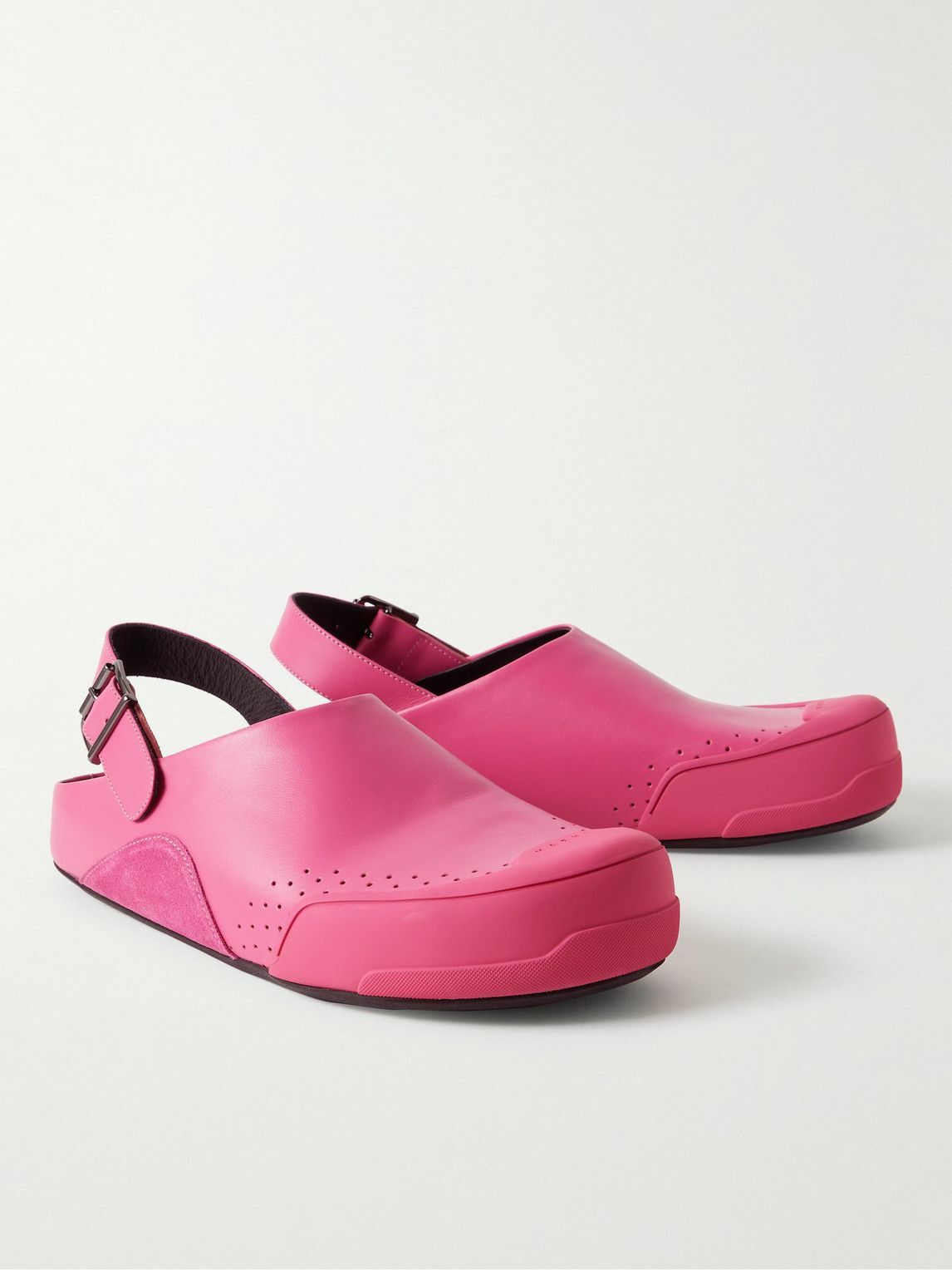 Marni - Rubber and Suede-Trimmed Leather Clogs - Pink Marni