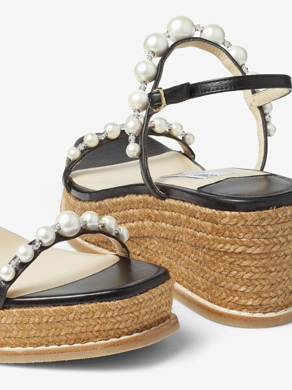 JIMMY CHOO - Amatuus 60 Pearl Embellishment Raffia Wedge Sandals Jimmy Choo