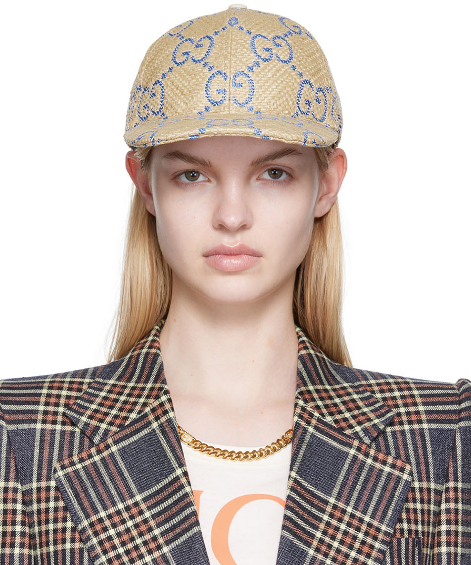 Gucci Beige Raffia Effect GG Cap Gucci