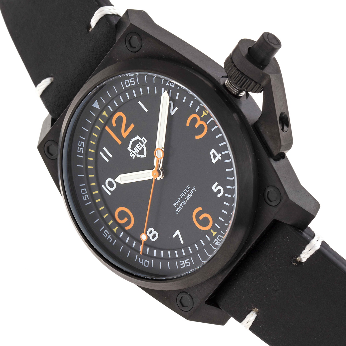 Shield Pascal Quartz Black Dial Black Leather Mens Watch SLDSH102-6 Shield