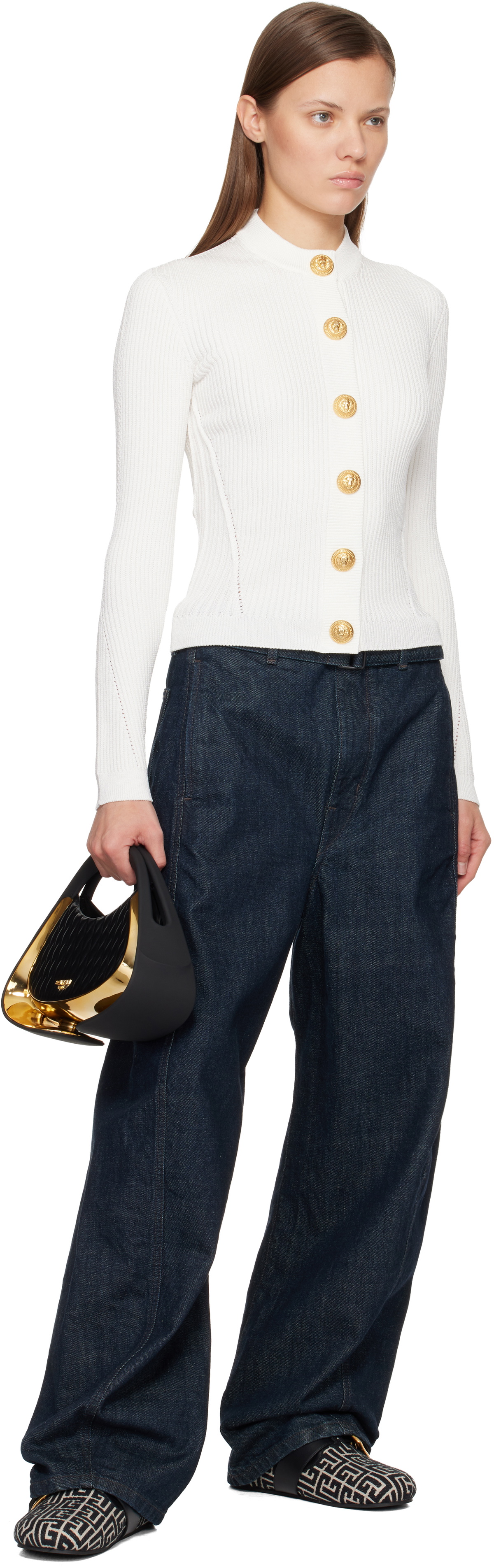 Balmain Black & Beige Anthem Mule Loafers Balmain