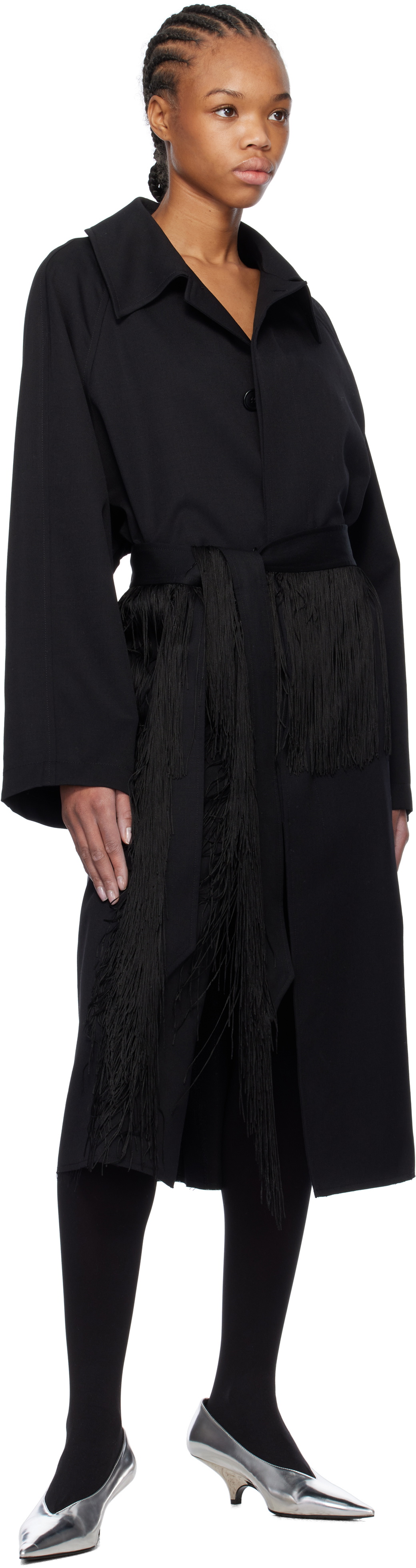 MM6 Maison Margiela Black Wool Gabardine Trench Coat MM6 Maison Margiela