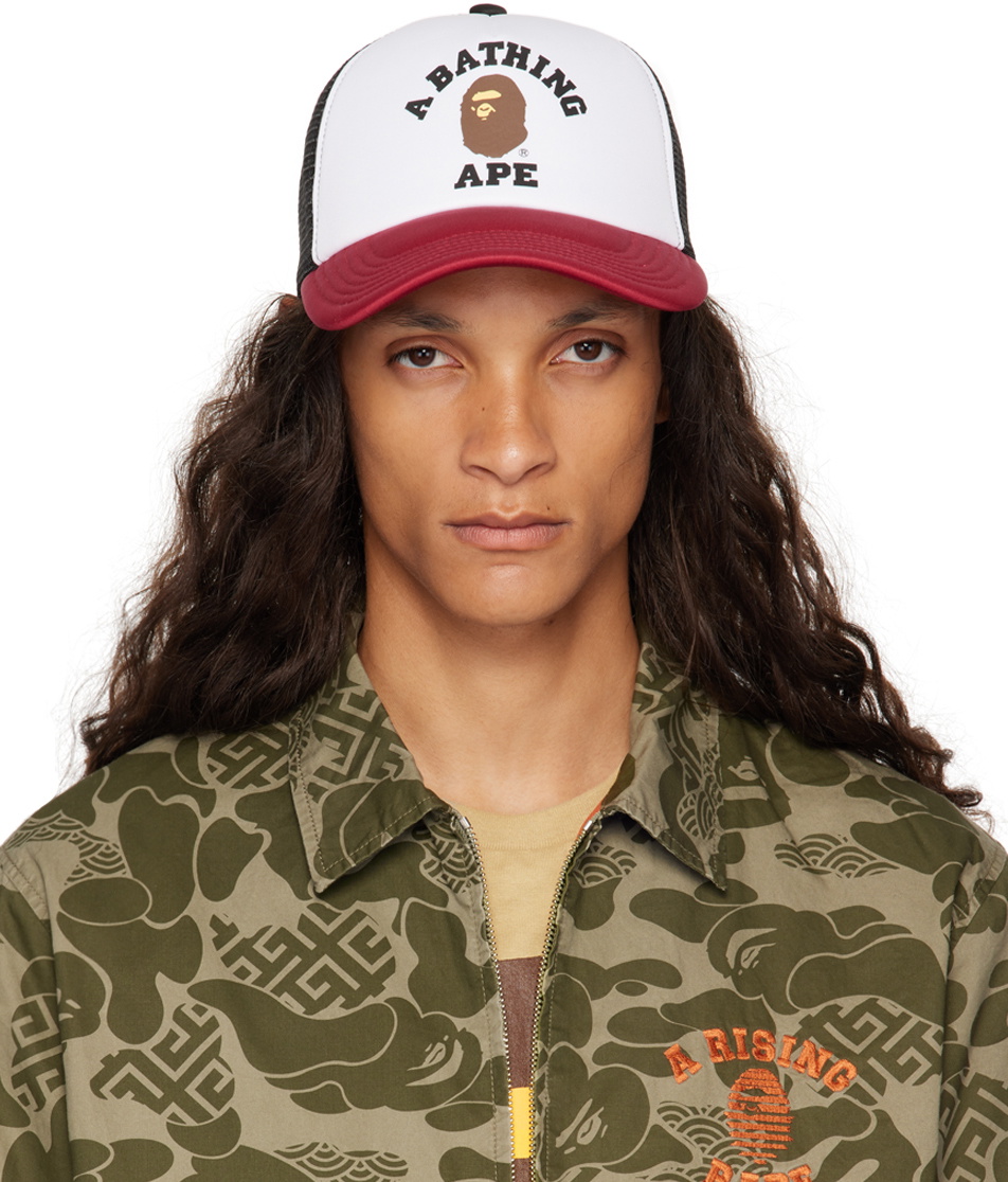 BAPE White & Burgundy College Mesh Cap A Bathing Ape