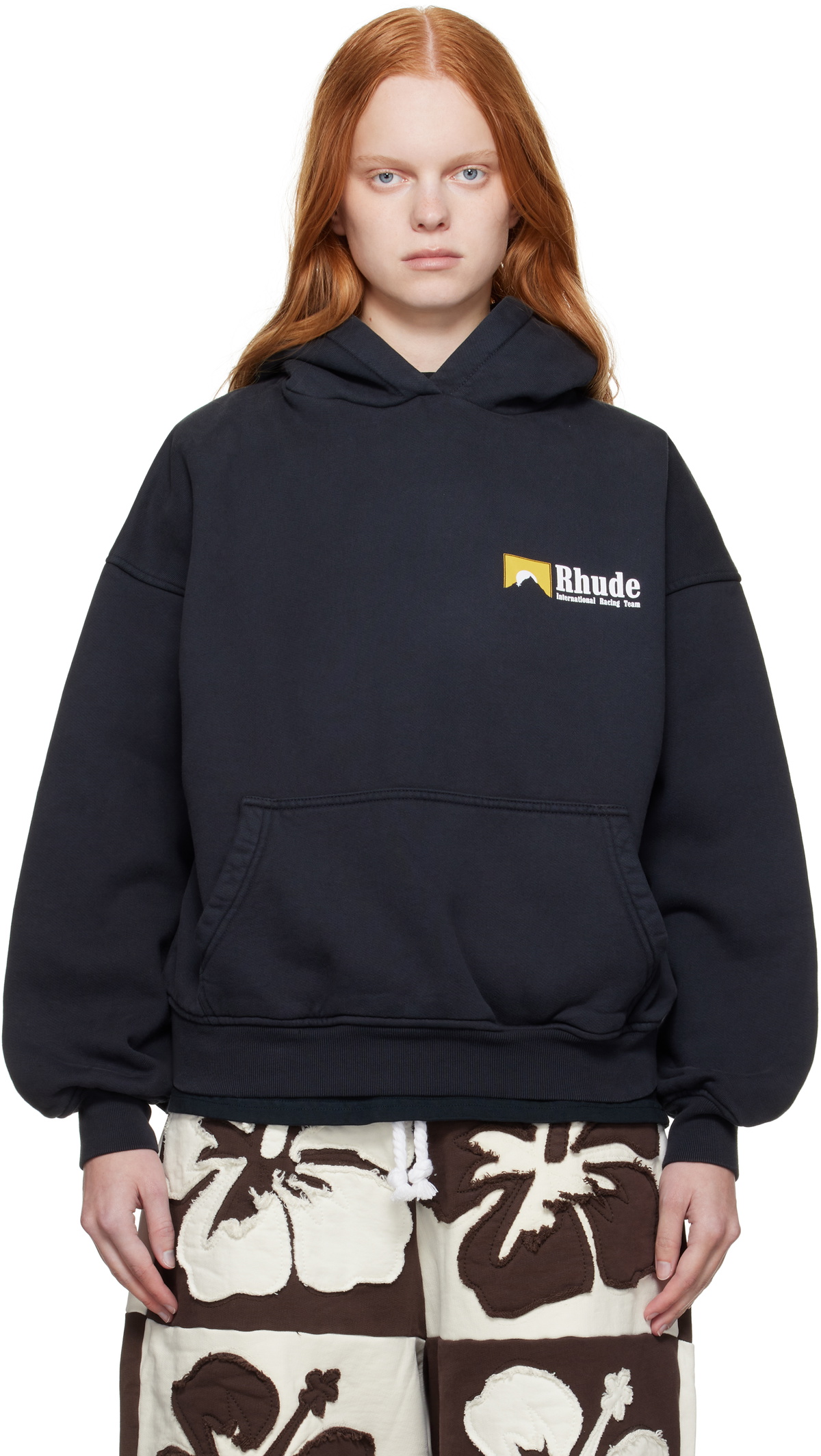 Rhude Black 'International Racing' Logo Hoodie Rhude