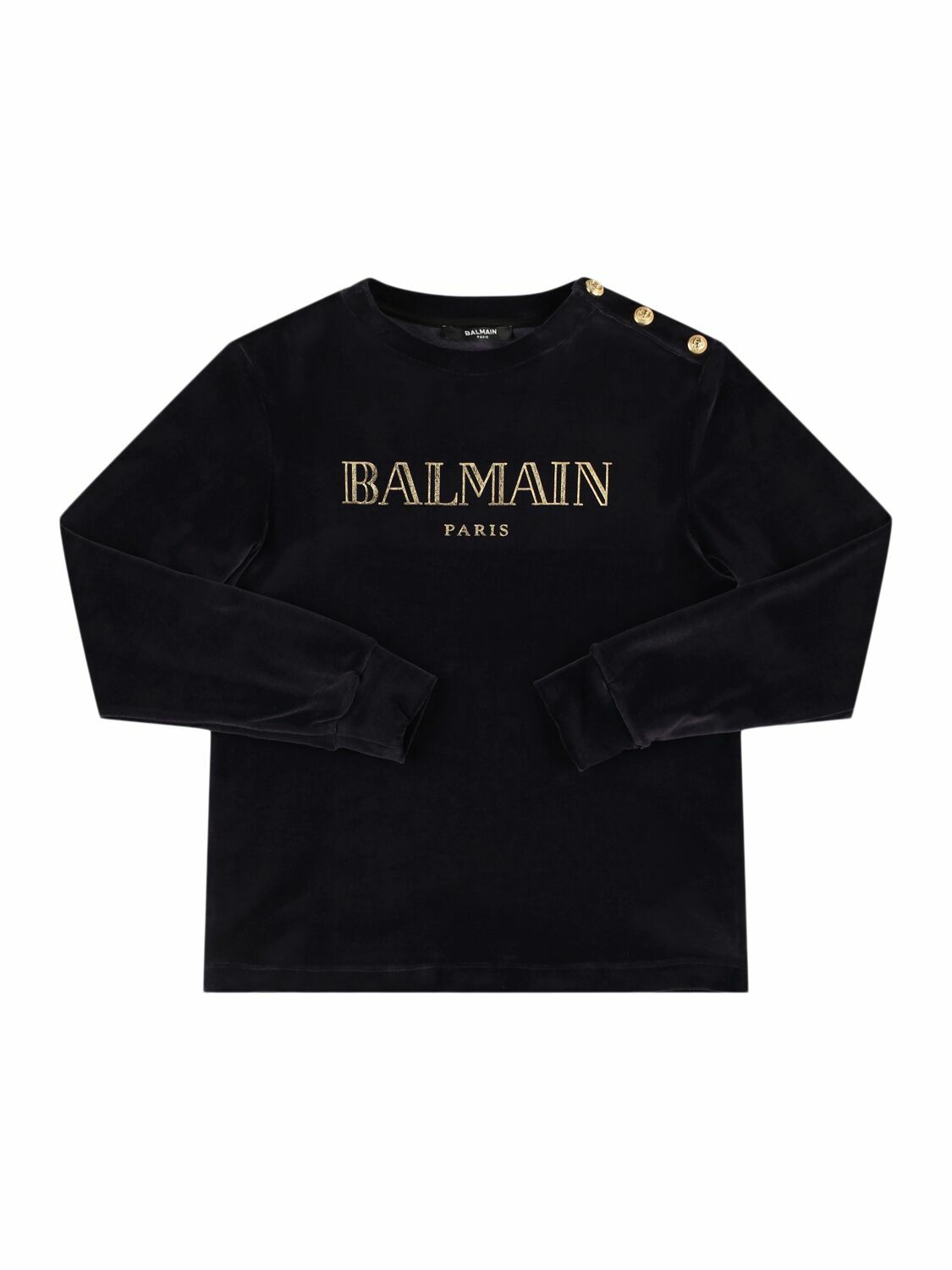 BALMAIN Cotton Blend Velvet Crewneck Sweatshirt Balmain