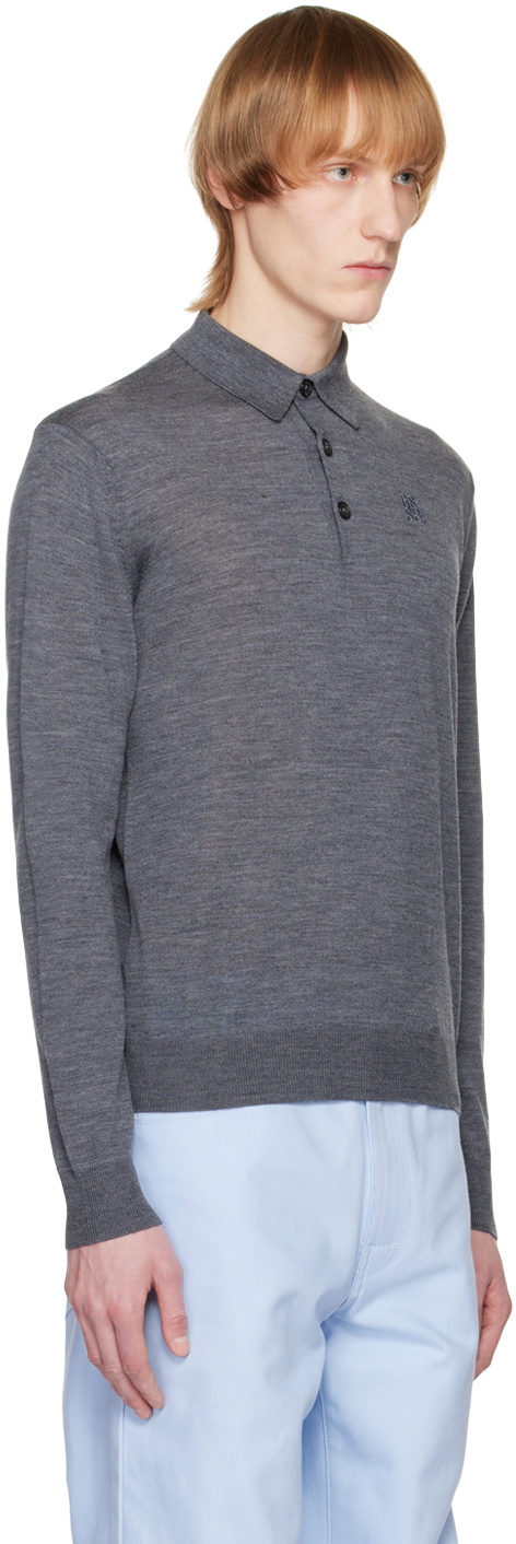 Raf Simons Gray Embroidered Polo Raf Simons