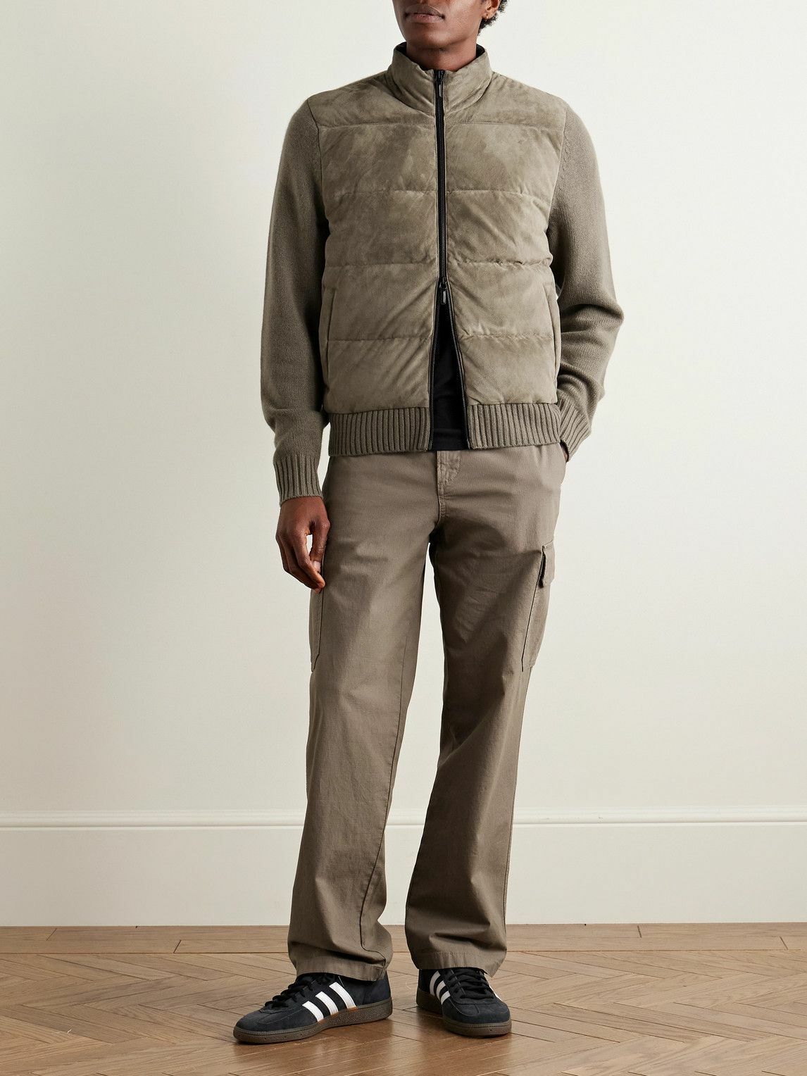 James Perse - Shell-Trimmed Panelled Suede and Recycled-Cashmere Jacket ...