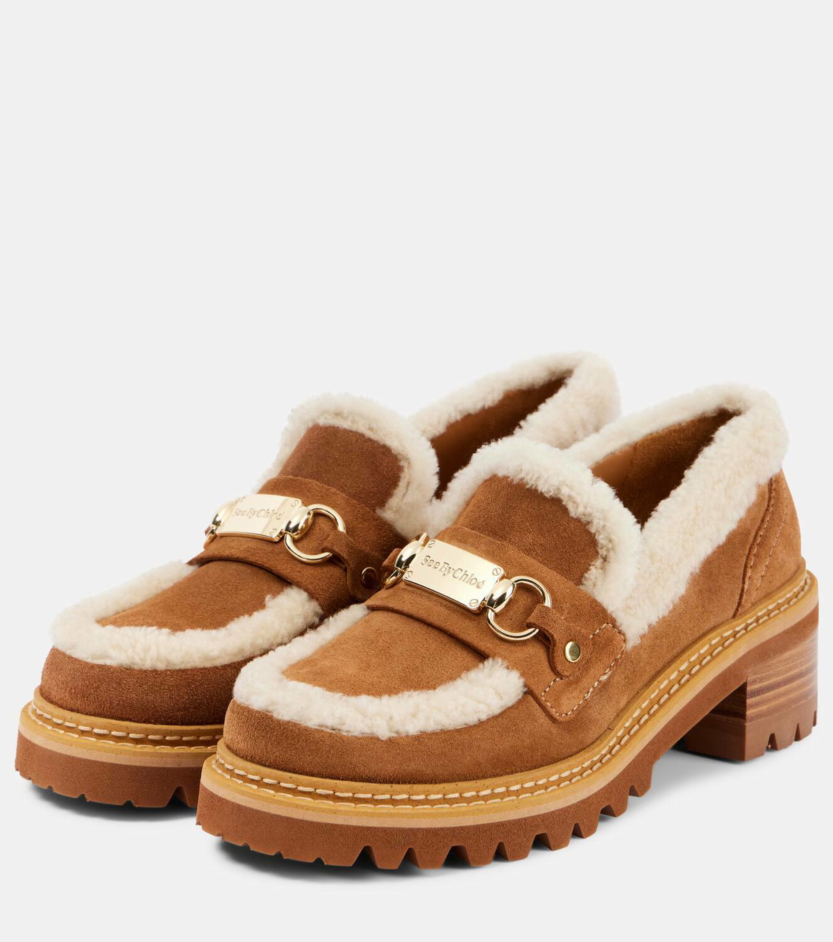 See By Chloé Juliet shearling-trimmed suede loafer pumps See by Chloe