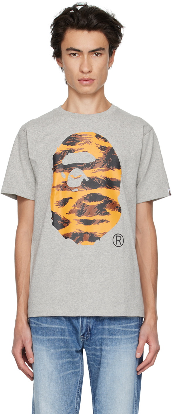 BAPE Gray Tiger Ape Head T-Shirt A Bathing Ape