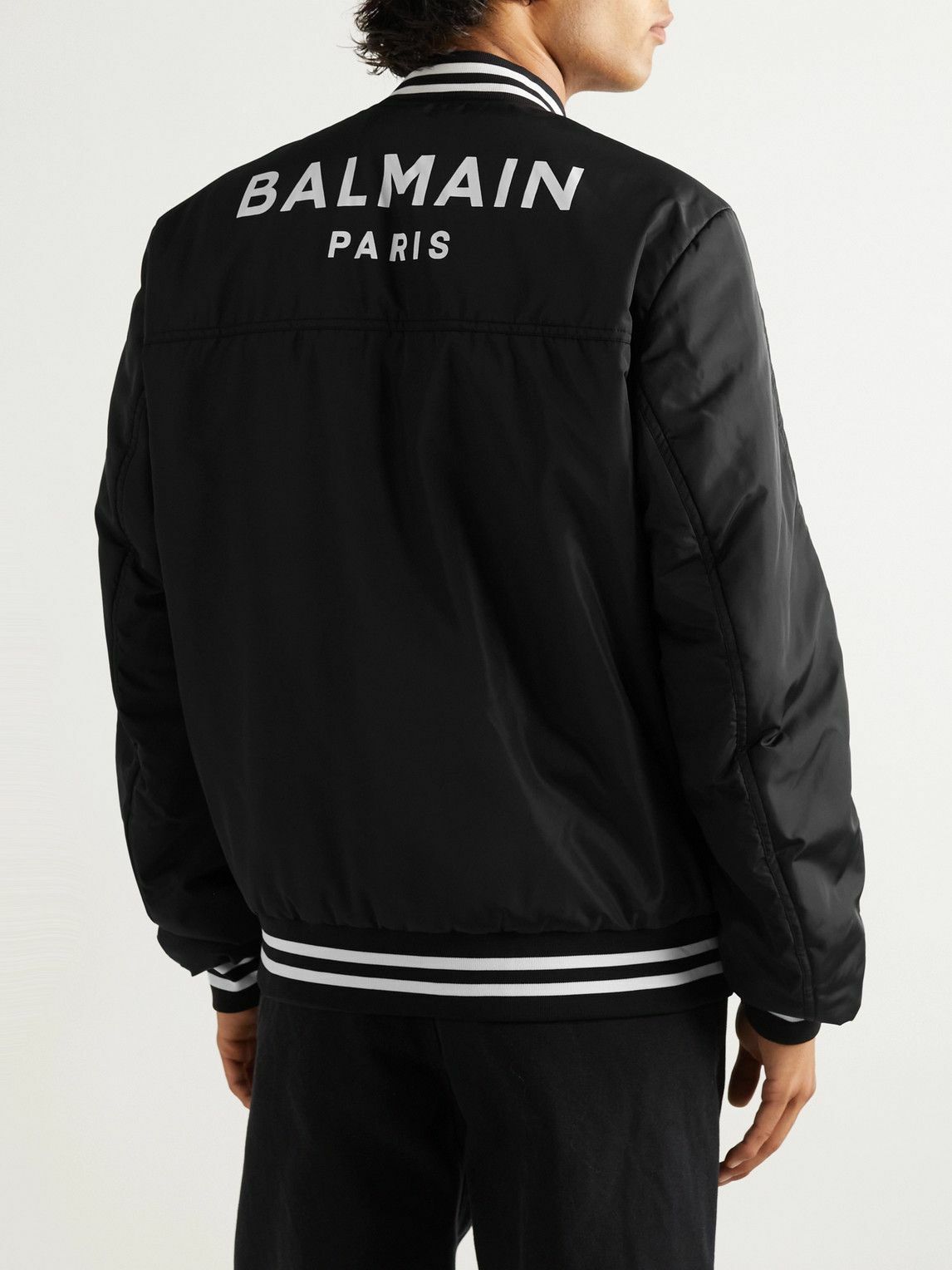 Balmain - Asymmetric Logo-Print Shell Bomber Jacket - Black Balmain