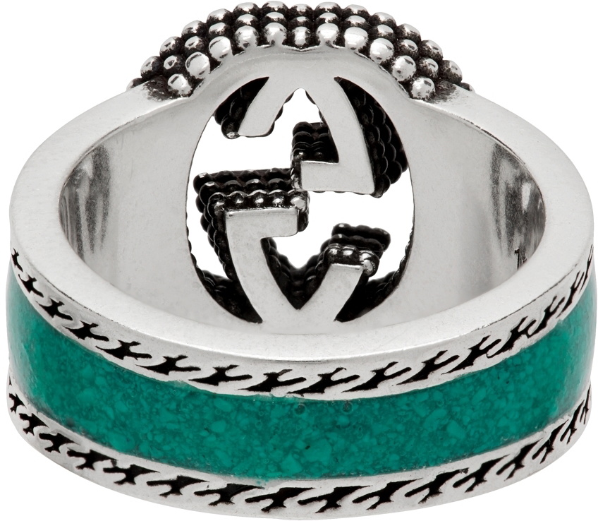Gucci Silver & Green Interlocking G Signet Ring Gucci