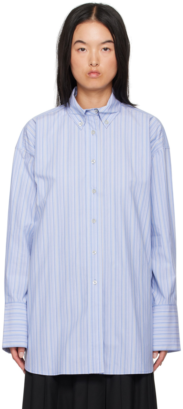REMAIN Birger Christensen Blue Oversize Striped Shirt REMAIN Birger ...