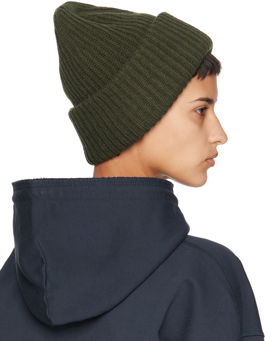 GANNI Green Loose Wool Rib Knit Beanie GANNI