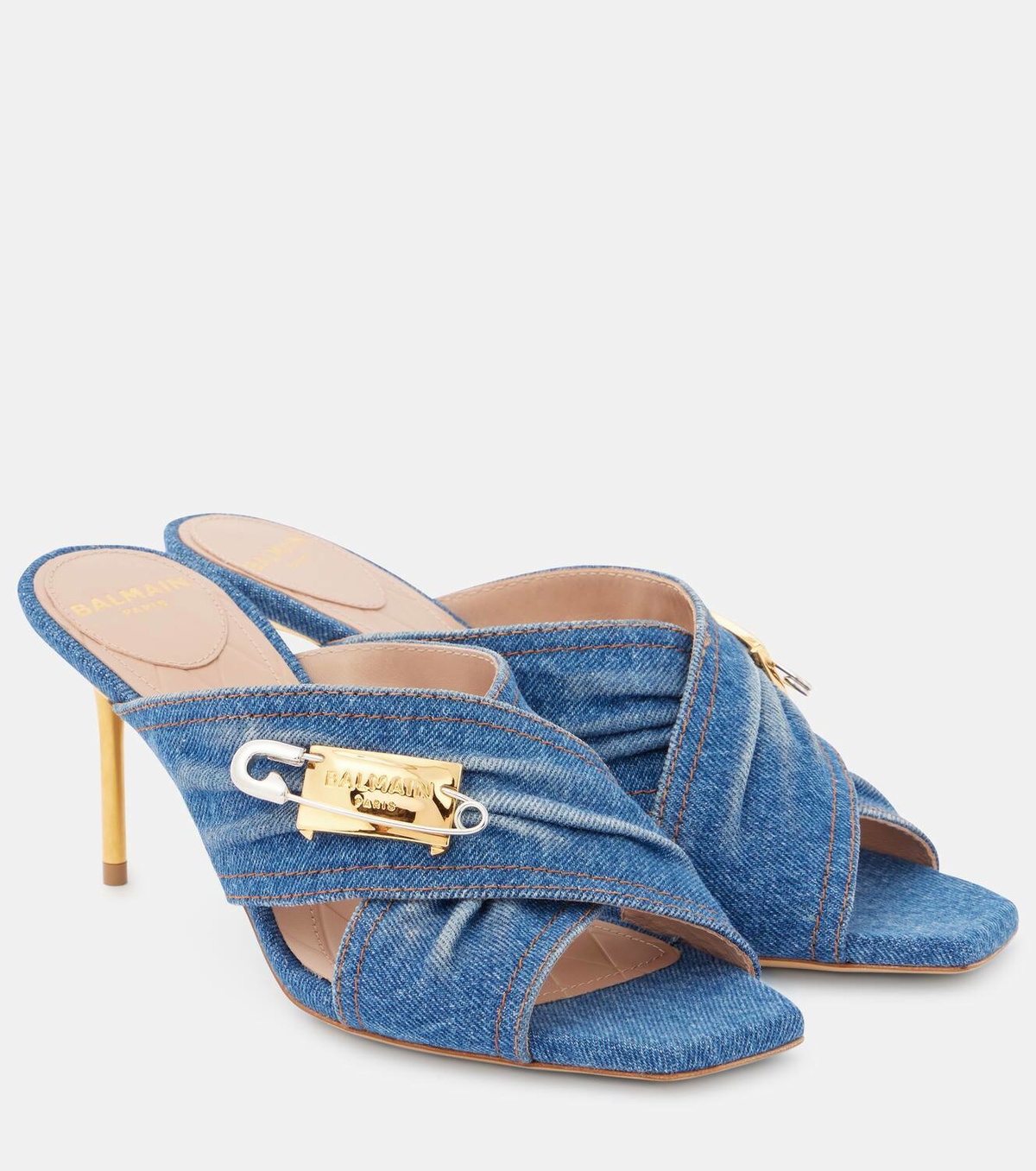 Balmain 75 embellished denim mules Balmain