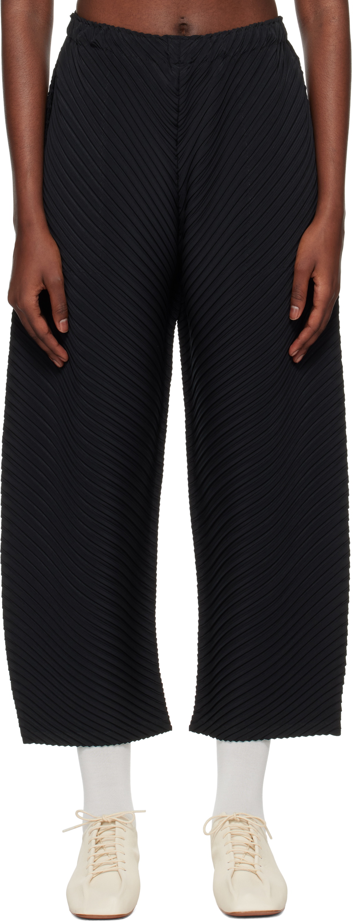 ISSEY MIYAKE Black Vigor Pleats Solid Trousers Issey Miyake Men