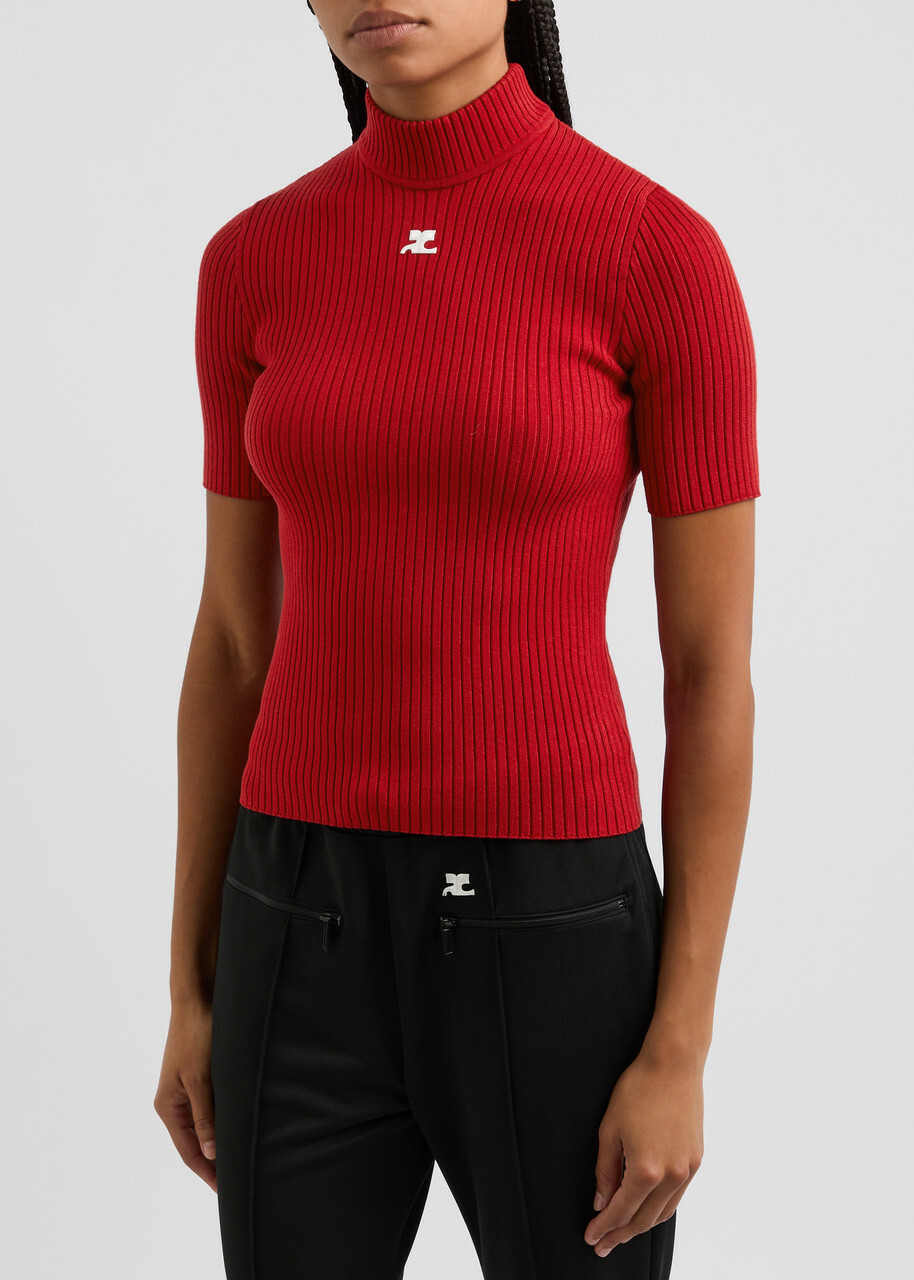 Courrèges Logo Ribbed-knit top Red Courreges