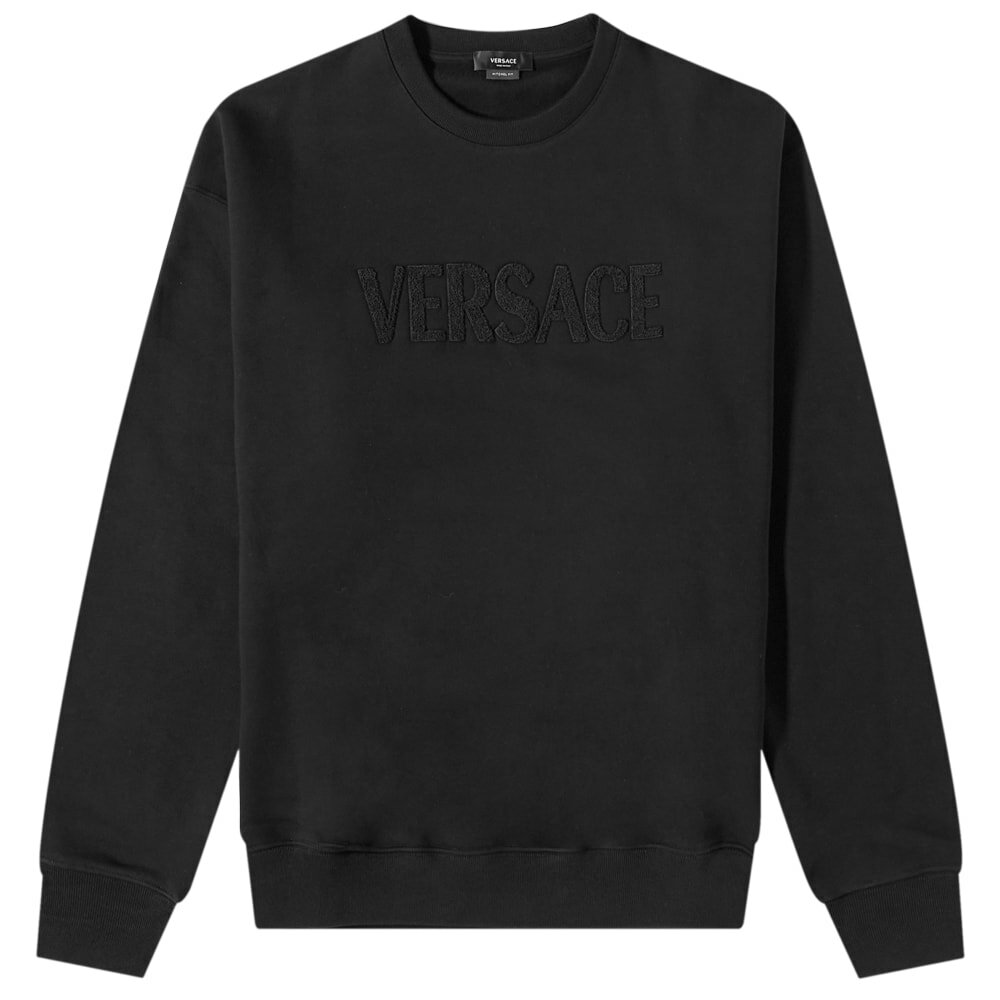 Versace Men's Applique Logo Crew Sweat in Black Versace