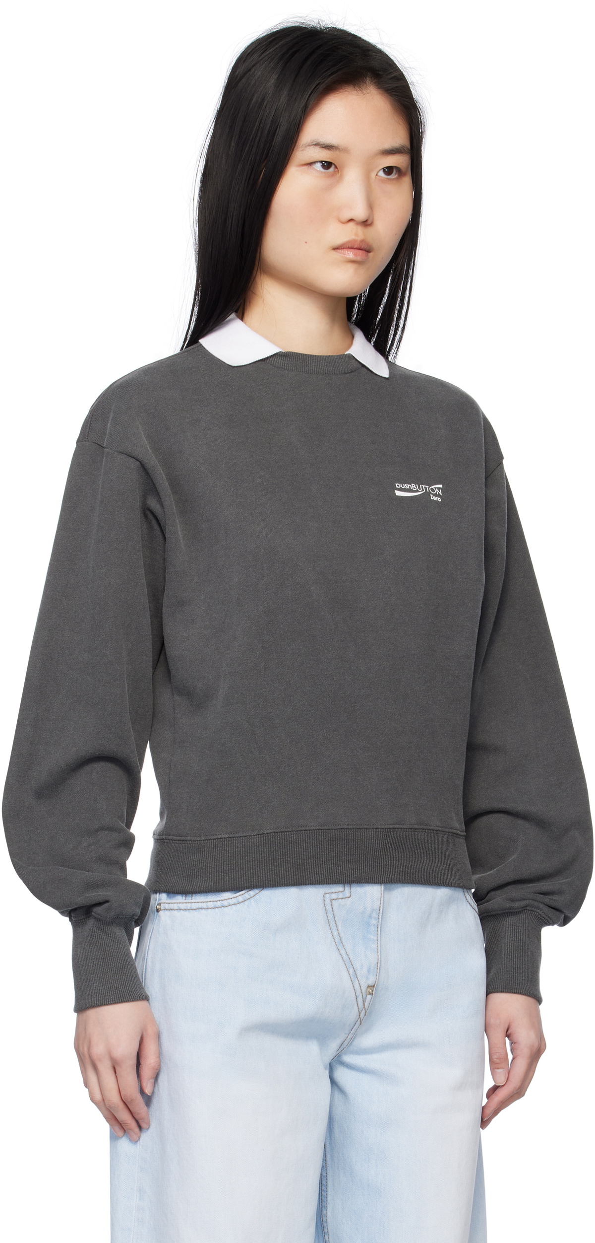 Pushbutton Gray Standard Collar Sweatshirt Pushbutton