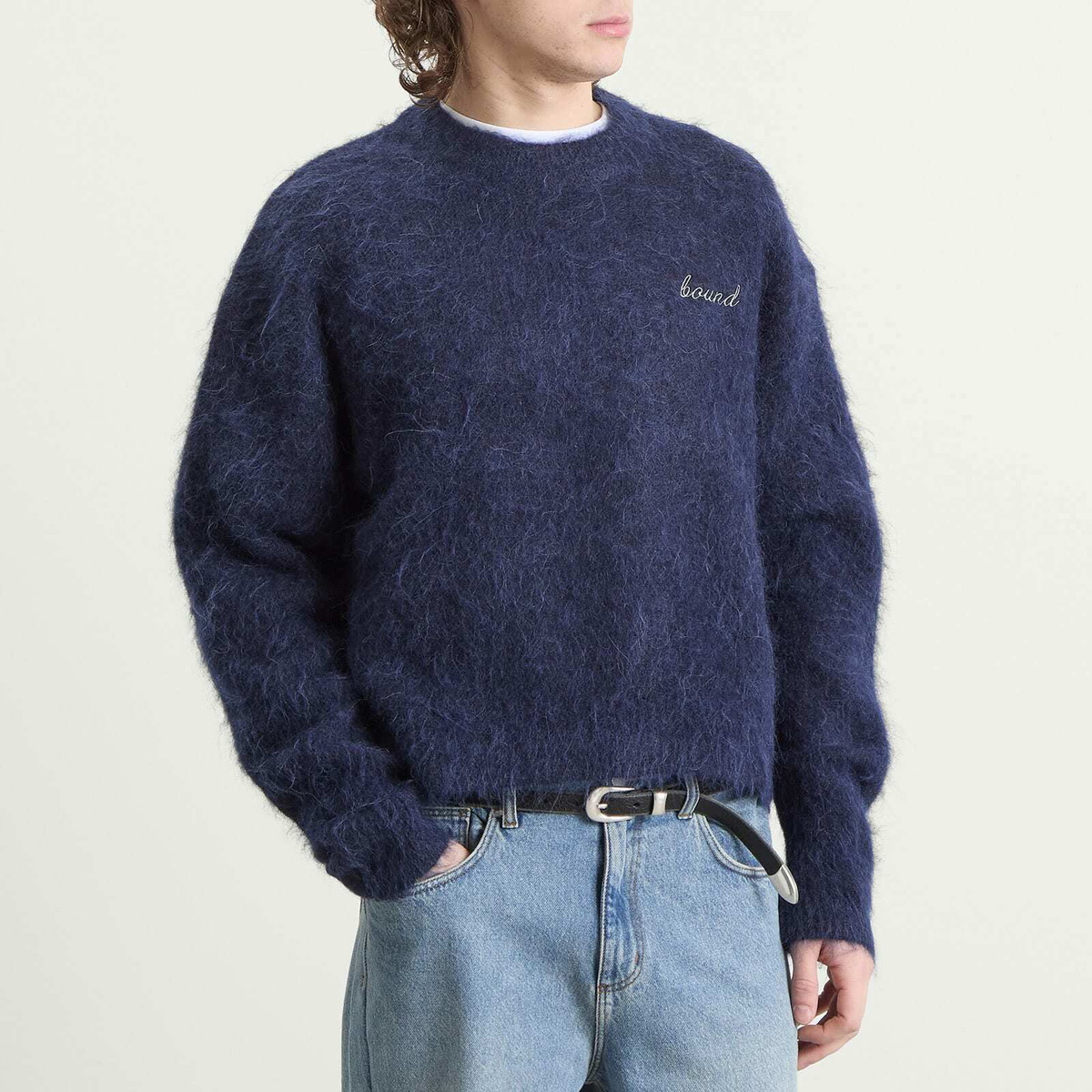Bound Men's Dexter Cropped Alpaca Jumper in Navy BOUND by Bond-Eye