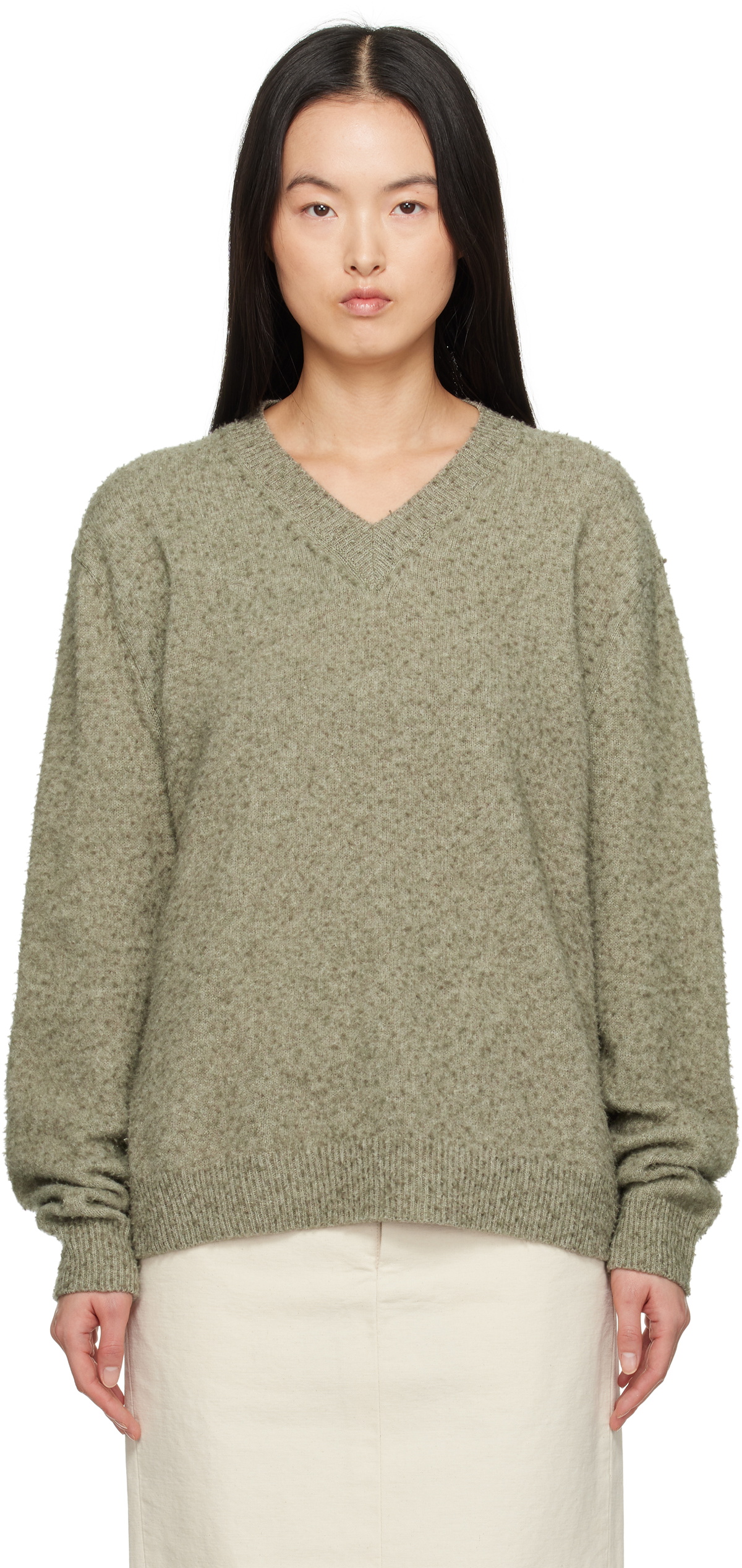 Maison Margiela Green Pilling V-Neck Sweater Maison Margiela