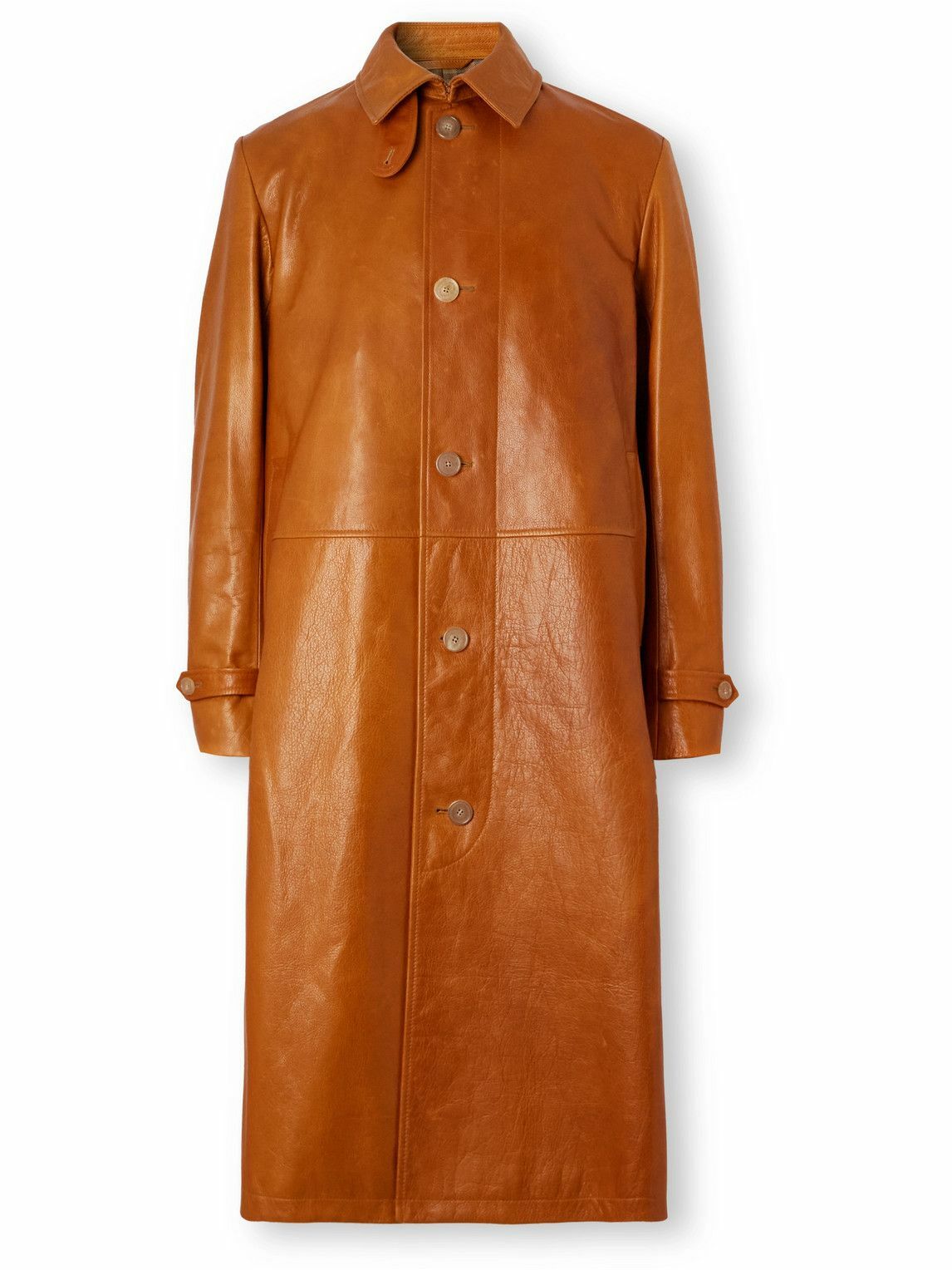 BODE - Panelled Glossed Textured-Leather Coat - Brown Bode