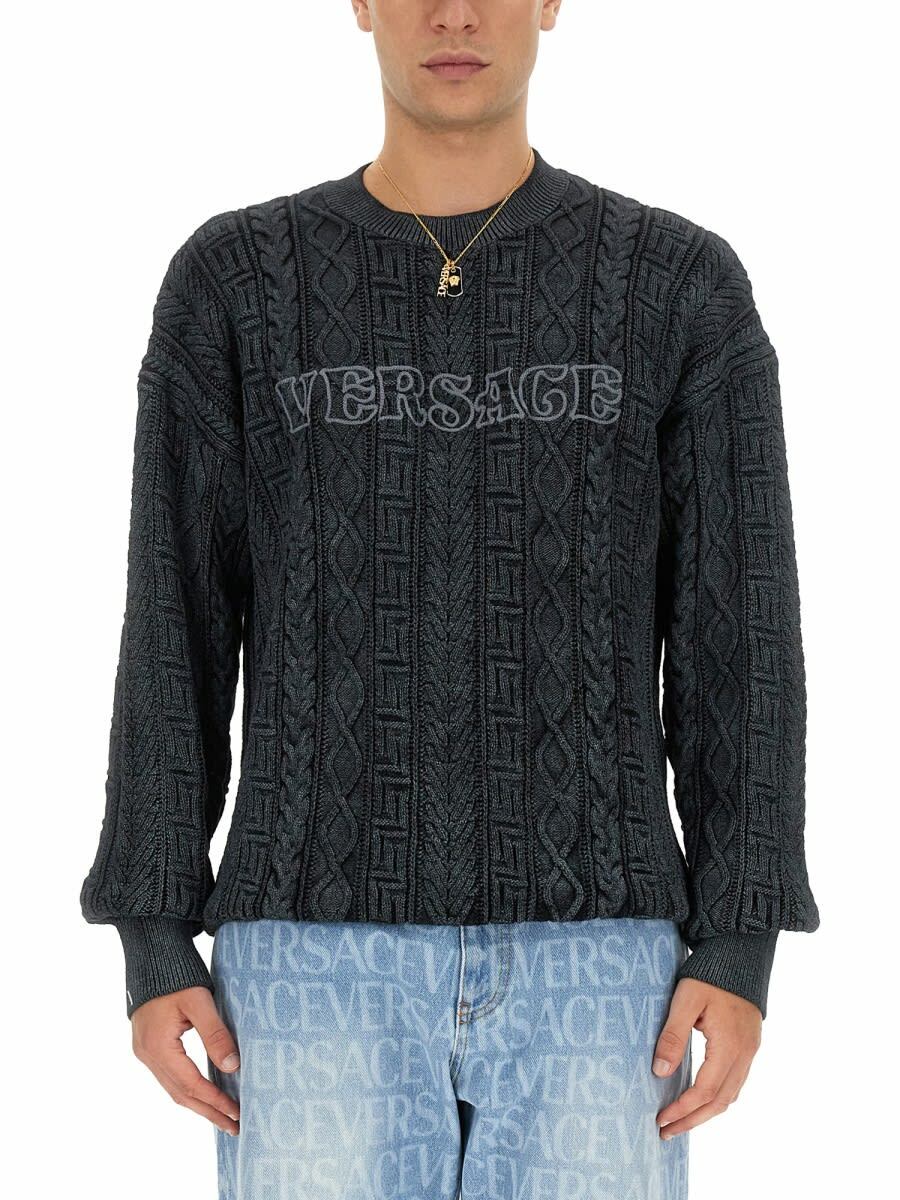 Versace Knit With Greek Braid Work Versace