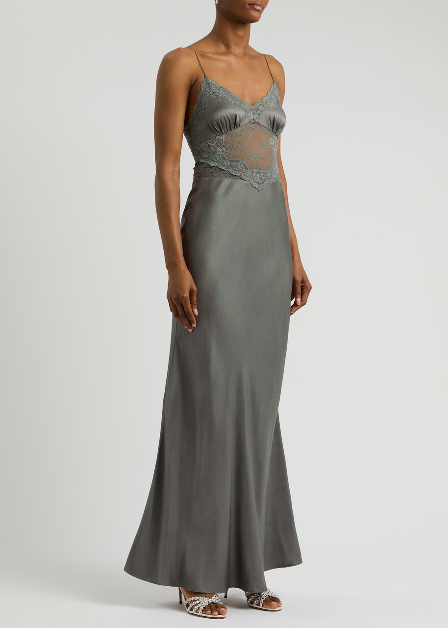 Bec & Bridge Amoras Lace-trimmed Satin Maxi Slip Dress Grey BEC + BRIDGE